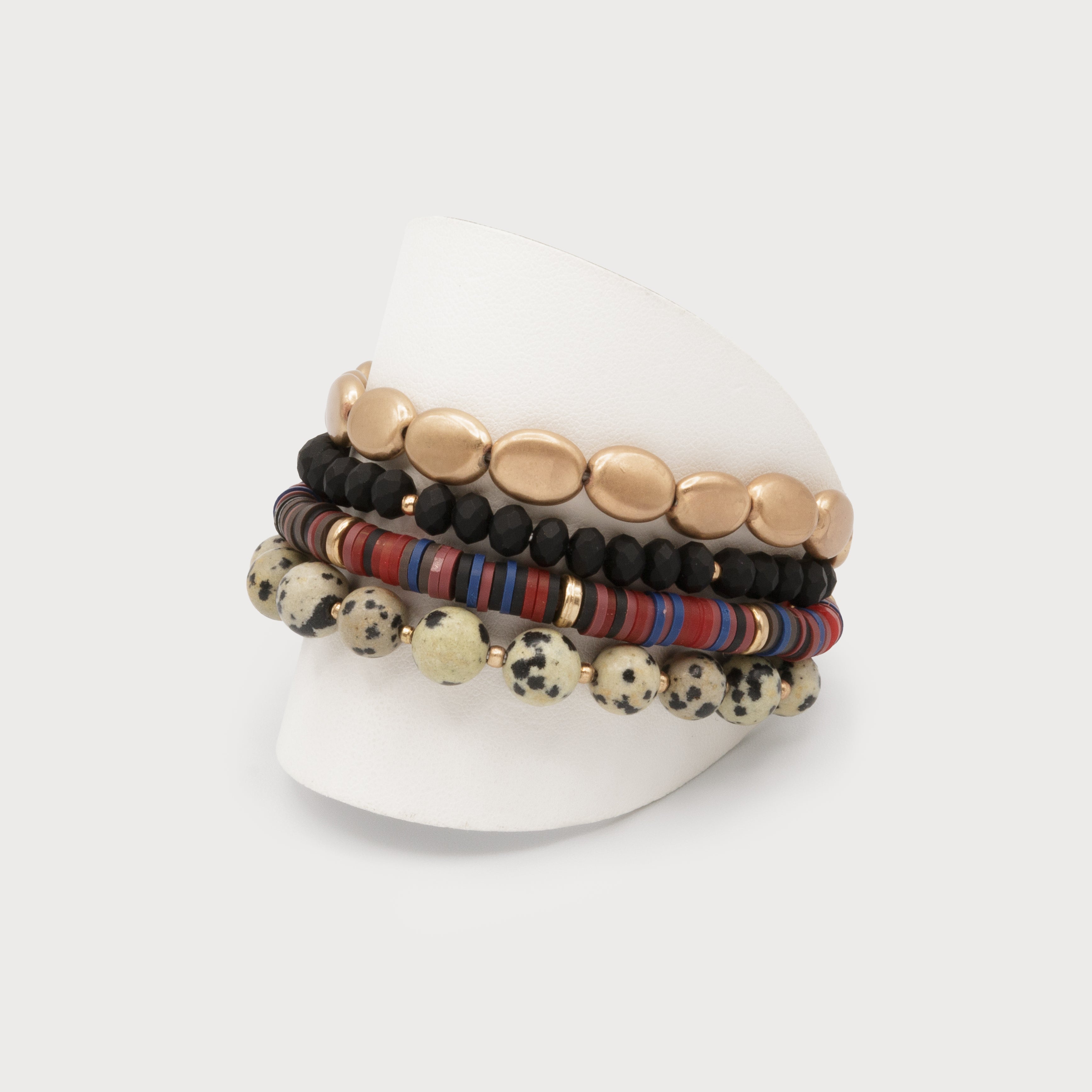 set of 4 elastic bracelets with glass, metal & polymer clay beads 3235 ...